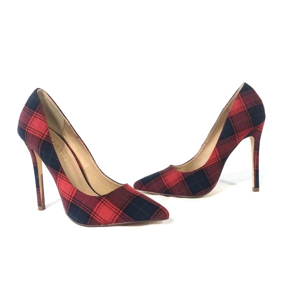 Liliana | Shoes | Liliana Red Plaid Classic Pumps Pointed Toe Heels ...